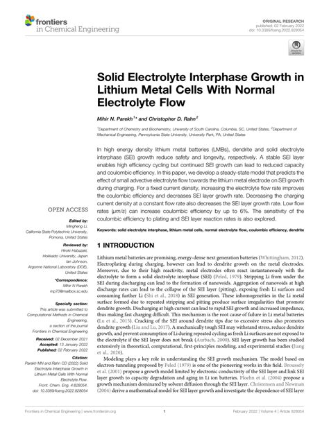 Pdf Solid Electrolyte Interphase Growth In Lithium Metal Cells With Normal Electrolyte Flow