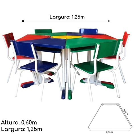 Conjunto Hexagonal Mesas E Cadeiras 02 A 06 Anos Infantil