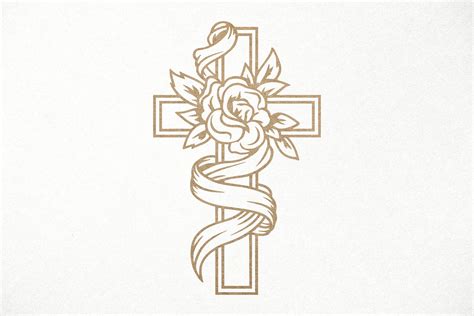Simple Cross Drawing With Flowers