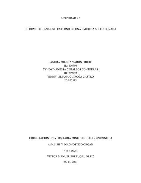 Analisis Externo De La Empresa 1 Actividad 5 Informe Del Analisis