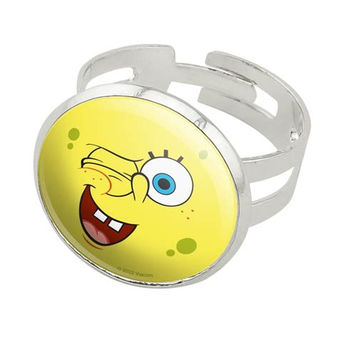 Spongebob Winking Face Silver Plated Adjustable Novelty Ring