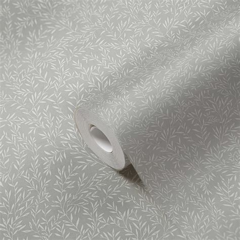 Galerie Ditsy Leaf Motif Silver Grey Wallpaper