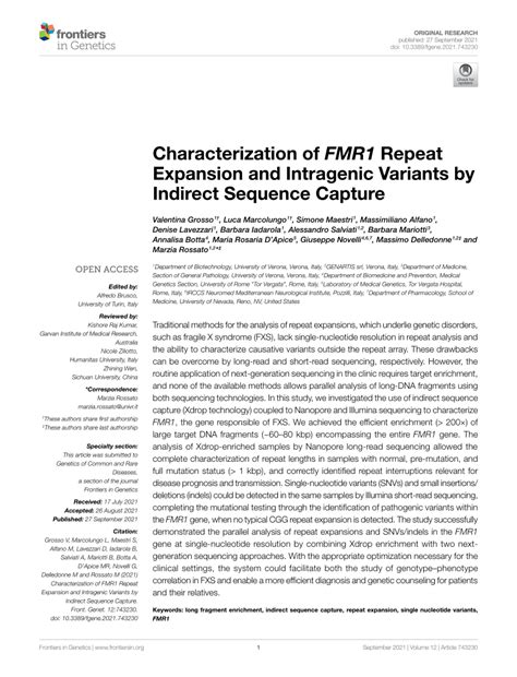 Pdf Characterization Of Fmr1 Repeat Expansion And Intragenic Variants