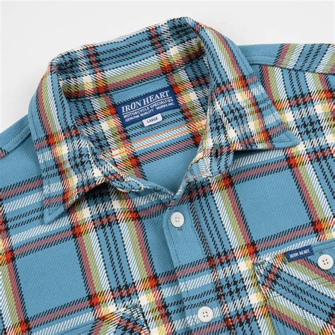 Ihsh 442 Sax 9 Oz Selvedge Flannel Check Work Shirt Sax Blue