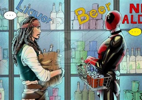 Deadpool Runs Into Captain Jack Sparrow At The Liquor Store