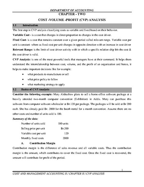 Ch 2 Cvp Analysis 1 Chapter Two Cost Volume Profit Cvp