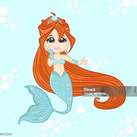 Little Cute Mermaid Under The Sea Book Illustration Fashion Artwork