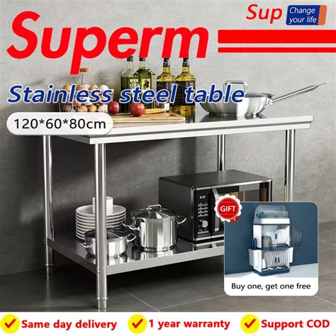 2 Layer Table 304 Stainless Table Metal In Home Kitchen Cutting Table