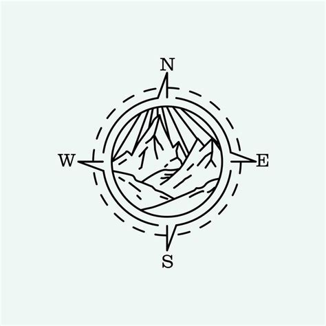 Line Art Adventure Logo With Compass Symbol Compass Creative Icon