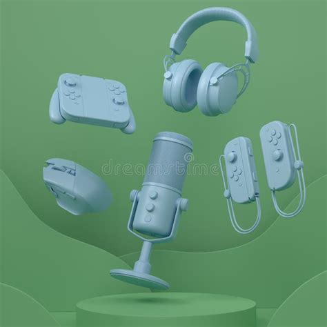 Set Of Video Game Joystick Microphone And Headphones On Monochrome