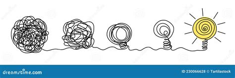 Process Of Complex Problem To Simple Solution Idea Concept Chaos Scribble Line Turn Into Light