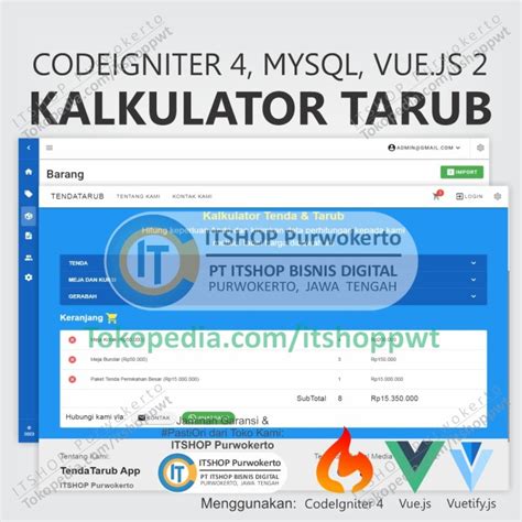 Jual Source Code Aplikasi Web Kalkulator Harga Tenda Tarub Codeigniter Kab Banyumas IT Shop