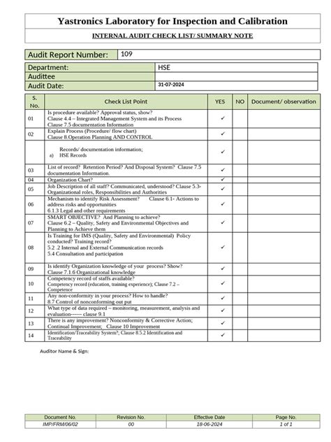 Check List Hse Pdf Audit Internal Audit