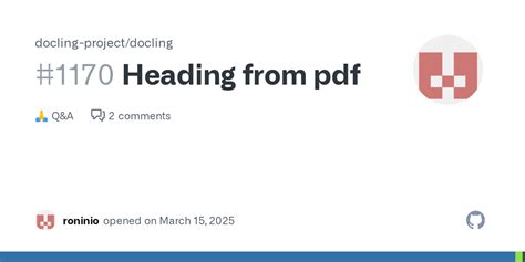 Heading From Pdf · Docling Project Docling · Discussion 1170 · Github