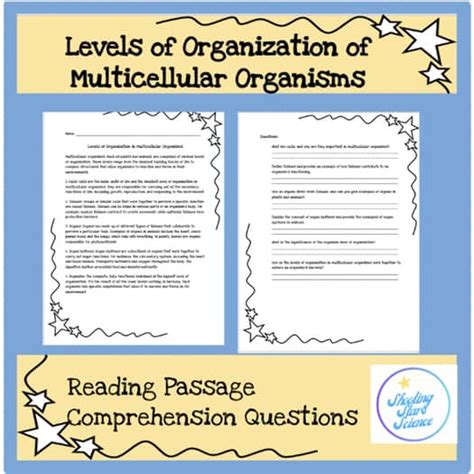 Levels Of Organization In Multicellular Organisms Reading Passage Questions