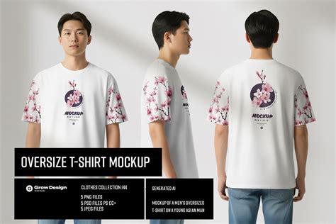 5 Oversized T Shirt Mockups On Asian Man Vol 01 Generated Ai