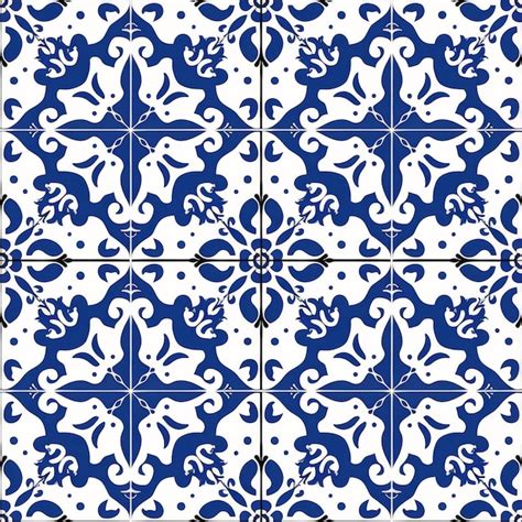 Padrão De Azulejos Sem Costura Português Azulejo Imagem Premium Gerada Com Ia
