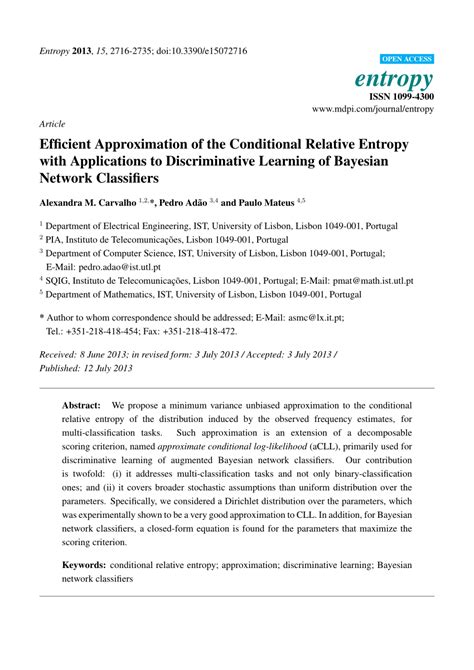 Pdf Efficient Approximation Of The Conditional Relative Entropy With