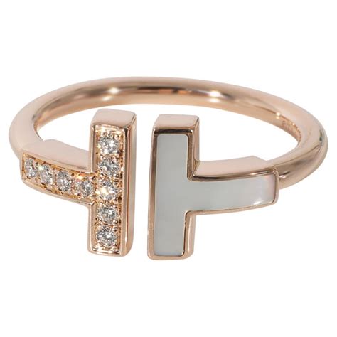 Tiffany T Wire Ring With Diamonds And Mother Of Pearl In 18k Rose Gold