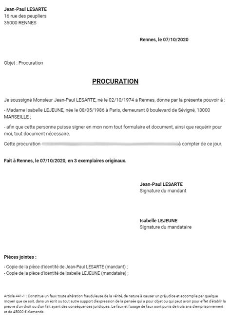 Lettre De Procuration Modèle Pdf Et Word à Remplir