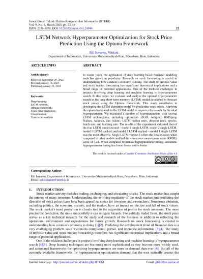 Lstm Network Hyperparameter Optimization For Stock Price Prediction