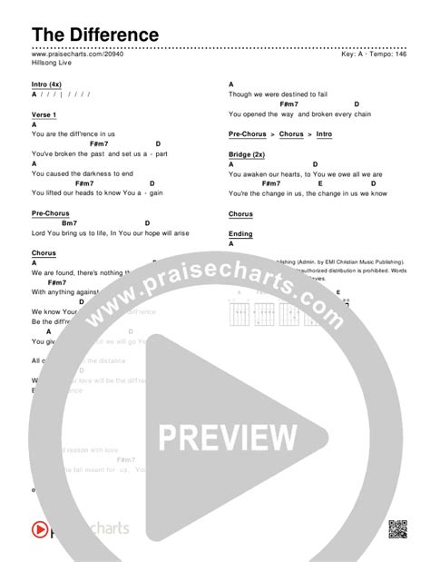 The Difference Chords Pdf Hillsong Worship Praisecharts