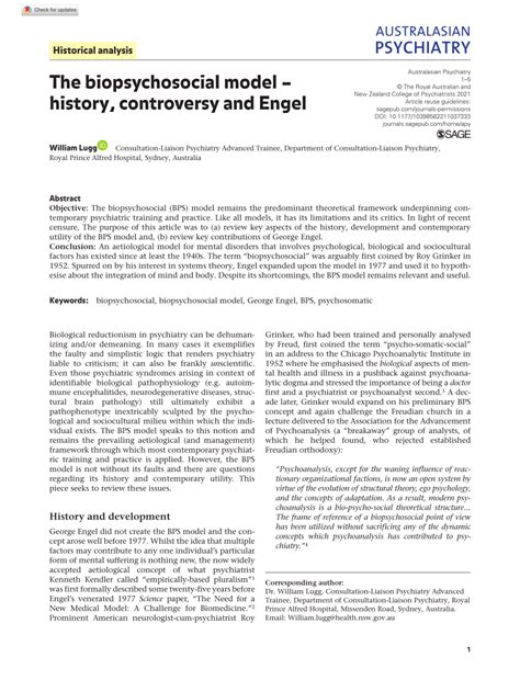 Pdf The Biopsychosocial Model History Controversy And Engel