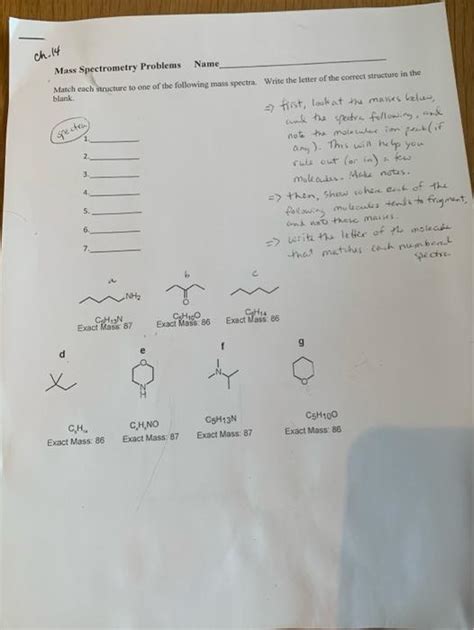 Solved Ch14 Spectra 2 Mass Spectrometry Problems Name