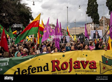 A Huge Banner Saying Defend Rojava During The National Demonstration