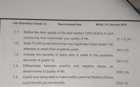 Grade 12 Life Orientation Source Based Task Term 1 My Courses