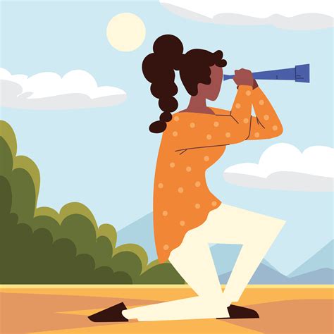 Woman Looking Through Telescope 4207162 Vector Art At Vecteezy