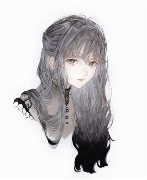 Safebooru 1girl Buttons Cropped Torso Ear Piercing Eyelashes Grey