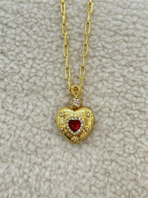 Selenichast Mini Ruby Heart Necklace For Women Gold Heart Necklace