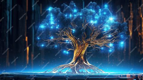 Premium Ai Image Biotech Illumination Glowing Tree On Hightech