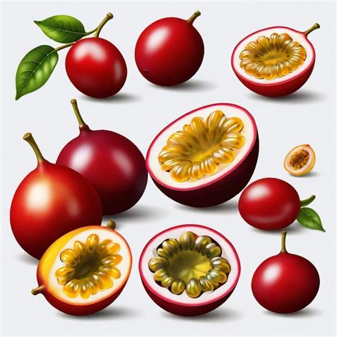 Passion Fruit Vector Set White Back Premium Ai Generated Vector