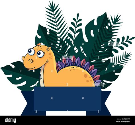 Cute Diplodocus With Exotic Leafs Frame Stock Vector Image And Art Alamy