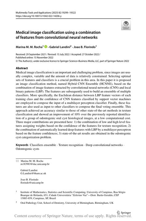 Medical Image Classification Using A Combination Of Features From