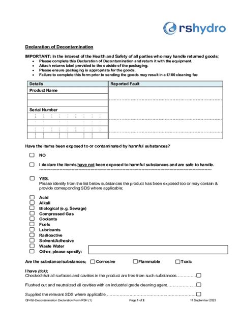 Fillable Online Declaration Of Decontamination Fax Email Print Pdffiller