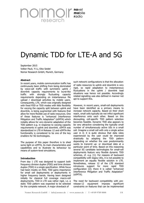 White Paper Dynamic Tdd For Lte A Eimta And 5g Pdf