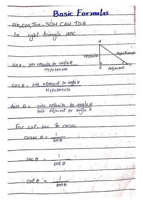 Solution Trigonometry Formulas Important Note Math Studypool