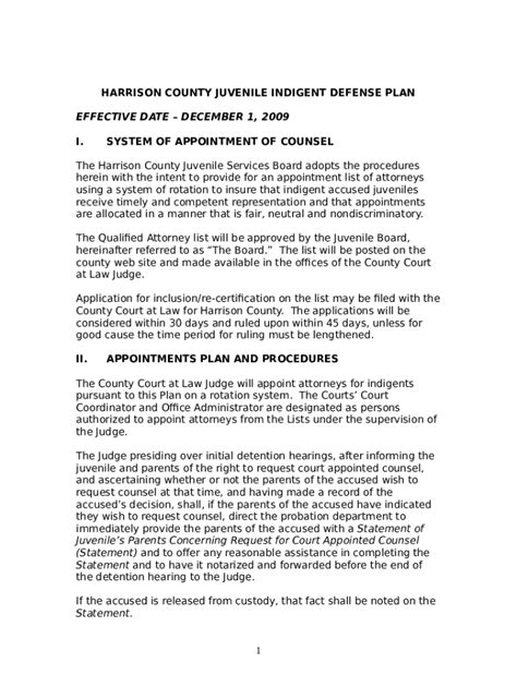 Harrison County Juvenile Indigent Defense Plan Doc Template Pdffiller