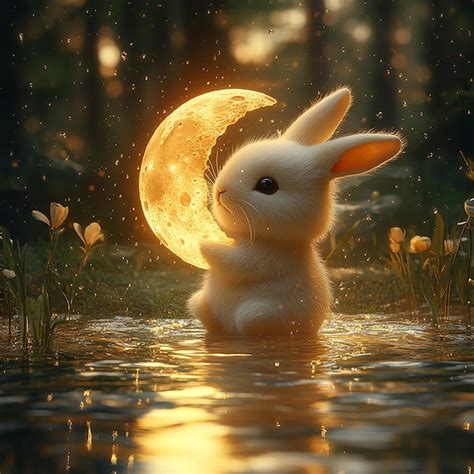 Golden Inflatable Moon Floating On Water With A Cute Cartoon Moon