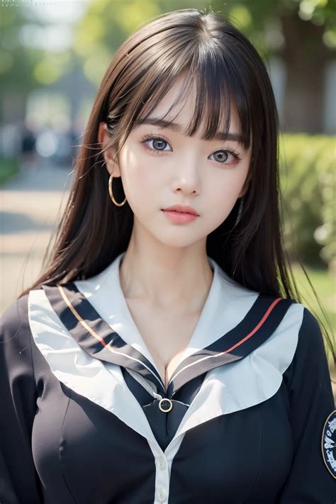 A Woman With Long Hair Wearing A Sailor Outfit And Hoop Earrings