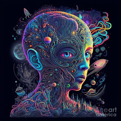 A Psychedelic Alien With A Multitude Of Thoughts Digital Art By Somsong