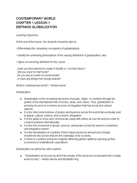 Contemporary World Chapter 1 Defining Globalization Pdf