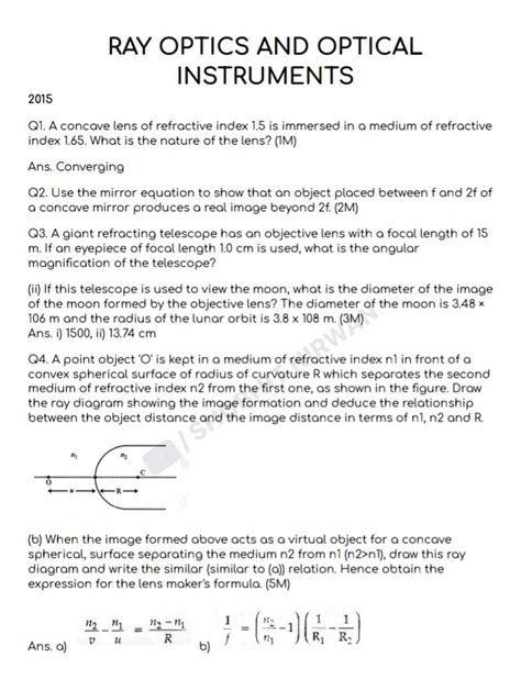 Ray Optics And Optical Instruments 2015 Q1 A Concave Lens Of Refractive