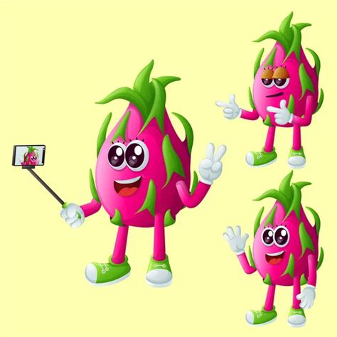 Conjunto De Personajes De Fruta De Dragón Cuute Como Narcisista