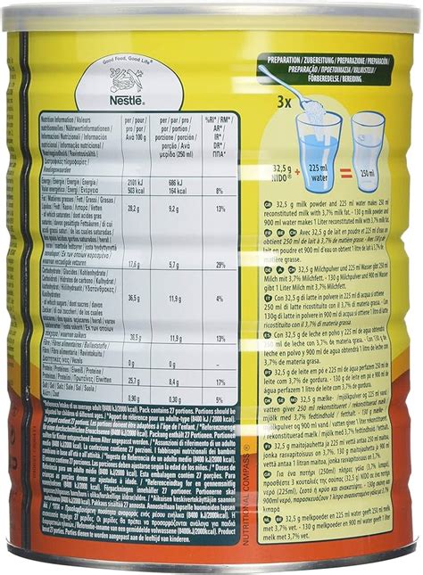 Nido Milk Nutrition Facts