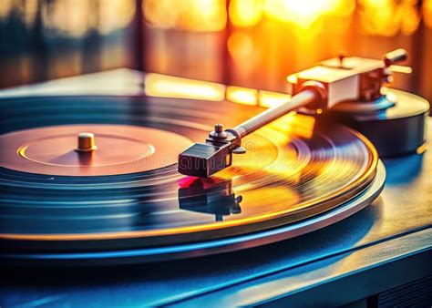 Minimalist Vinyl Record Turntable Closeup Warm Daylight Illuminates
