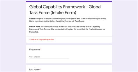 Global Capability Framework Global Task Force Intake Form Cj Juleff